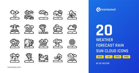Weather Forecast Rain Sun Cloud Icon Pack 20 Line Nature Icons Svg