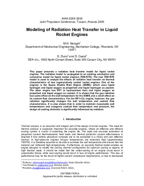 Pdf Modeling Of Radiation Heat Transfer In Liquid Rocket Engines