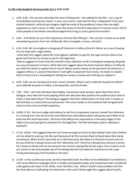 To Kill A Mockingbird Viewing Guide Part 1 Pdf To Kill A Mockingbird