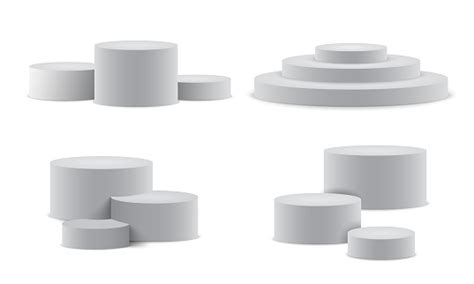 현실적인 연단을 설정합니다 받침대 와 플랫폼 스탠드 무대 실린더 둥근 빈 단계와 연단 계단 3d 템플릿 주식 벡터 3차원 형태에 대한 스톡 벡터 아트 및 기타 이미지