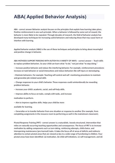 Aba Applied Behavior Analysis Questions And Answers Graded A Qaba Abat Stuvia Us