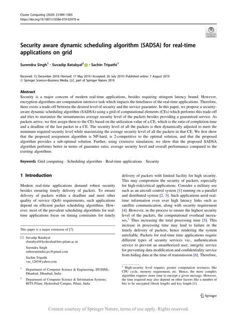 Security Aware Dynamic Scheduling Algorithm Sadsa For Real Time