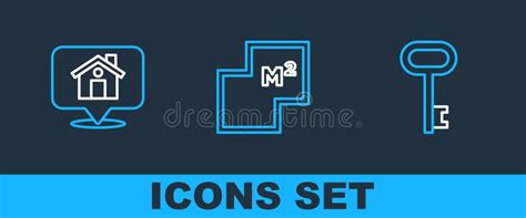 Set Line House Key Location With House And Plan Icon Vector Stock Illustration Illustration