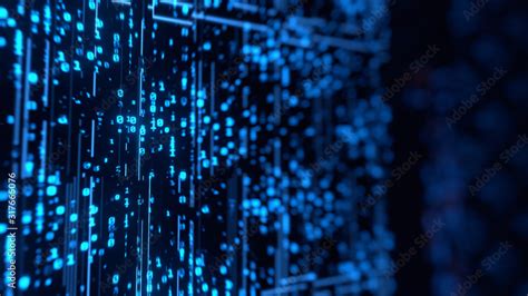 3d rendering of blur binary data background in blue color tone depth