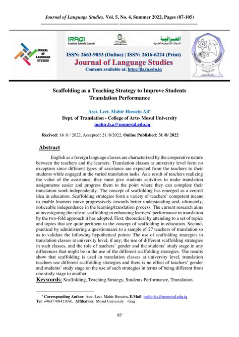 Pdf Scaffolding As A Teaching Strategy To Improve Students Translation Performance