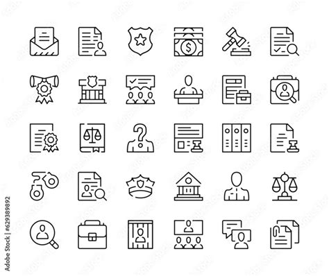 Legal System Icons Vector Line Icons Set Court Law Police Justice