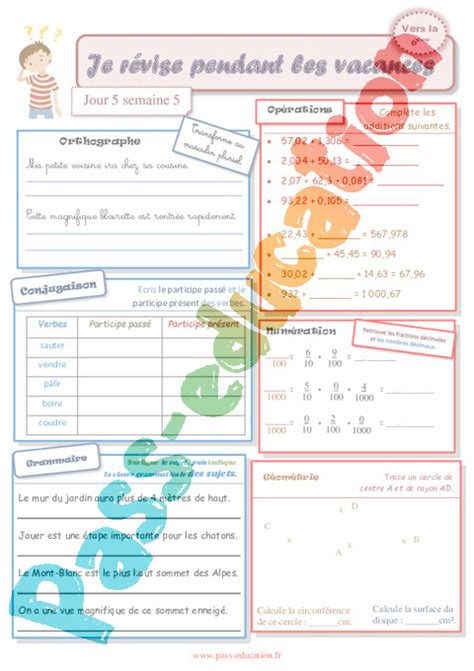 Cahiers De Vacances Cm2 Vers La 6ème Semaine 5 Cycle 3 Pdf à