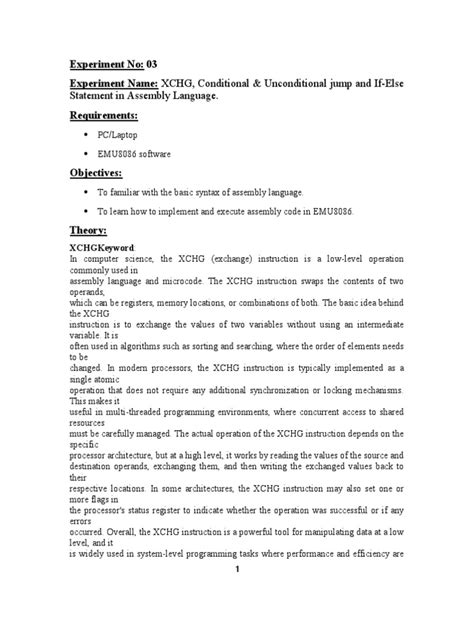 Experiment No 03 Experiment Name Xchg Conditional And Unconditional