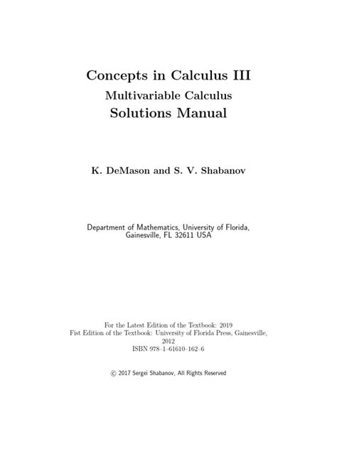 Concepts In Calculus Iii Multivariable Calculus Solutions Manual Pdf Integral Derivative