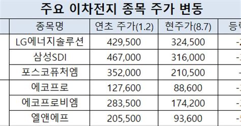 올해 30 `뚝` 하반기 먹구름 낀 이차전지株