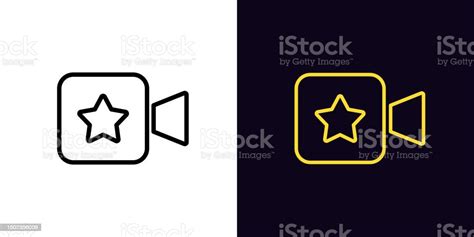 편집 가능한 스트로크로 좋아하는 비디오 아이콘의 윤곽을 그립니다 별표가 있는 영화 카메라 높은 인기를 가진 비디오 콘텐츠 연예인 비디오 쇼 슈퍼스타 영화 채널 인기 미디어