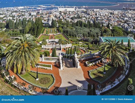 Cityscape Panorama With Bahai Garden And Shrine Haifa Israel Stock