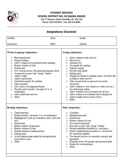 Adaptations Checklist Pdf Learning Human Communication