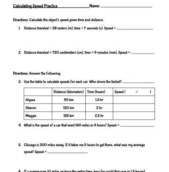 Calculating Speed Practice By Across Curriculums Carousel TPT