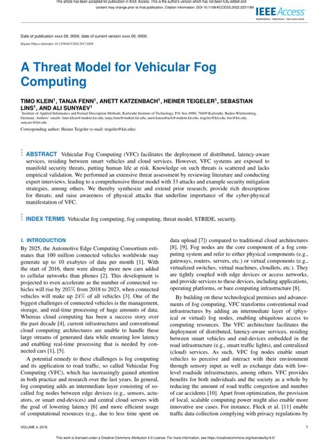 Pdf A Threat Model For Vehicular Fog Computing