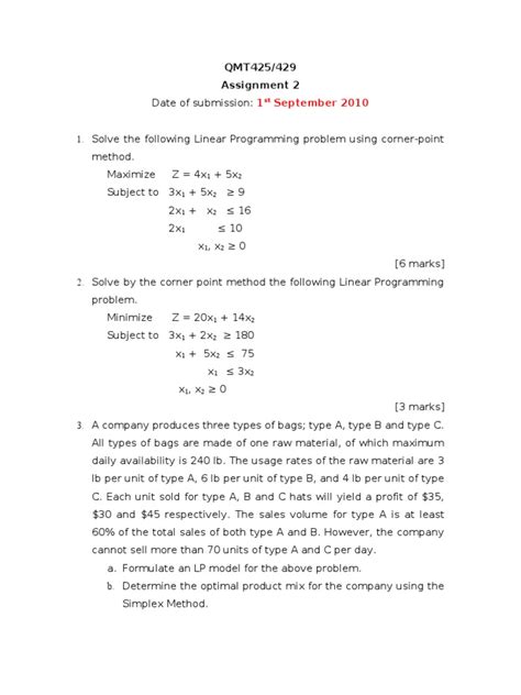 Assignment Lp Graphical Pdf Linear Programming Mathematical Analysis