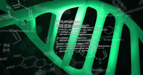 Digital Code Overlay On Glowing Dna Strand Illustrating Genetic Research Technology Stock Image