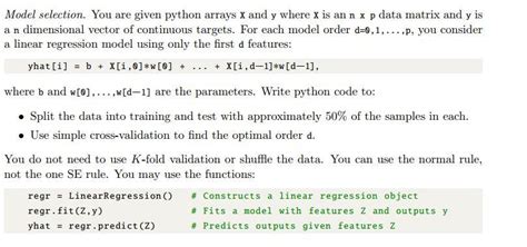 Model Selection You Are Given Python Arrays X And Y Chegg