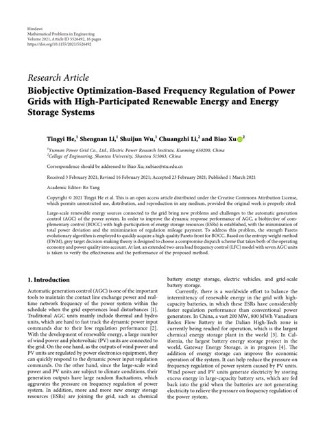 Pdf Biobjective Optimization Based Frequency Regulation Of Power