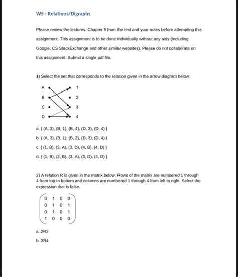 Solved W5 Relationsdigraphs Please Review The Lectures