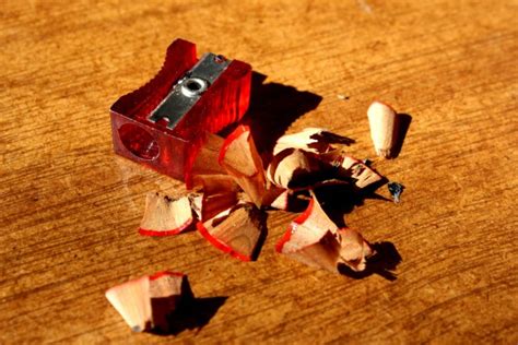 Red Pencil Sharpener With Pencil Shavings Photos Public Domain