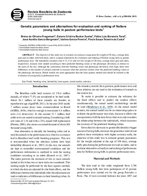 Pdf Genetic Parameters And Alternatives For Evaluation And Ranking Of Nellore Young Bulls In