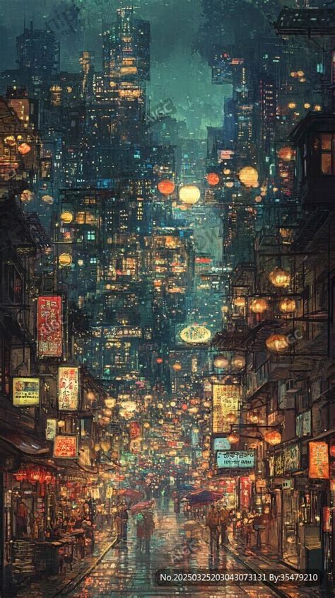 Ai创作图雨夜 城市 街道 霓虹灯 行人 建筑 灯光 店铺 招牌 湿气 倒影 夜景 繁华 夜色 烟火气 昵图网