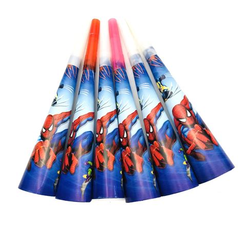 6 개대 스파이더 맨 호일 트럼펫 생일 파티 장식 아이 일회용 식기 베이비 샤워 이벤트 파티 용품 호의소음 제조기들 Aliexpress