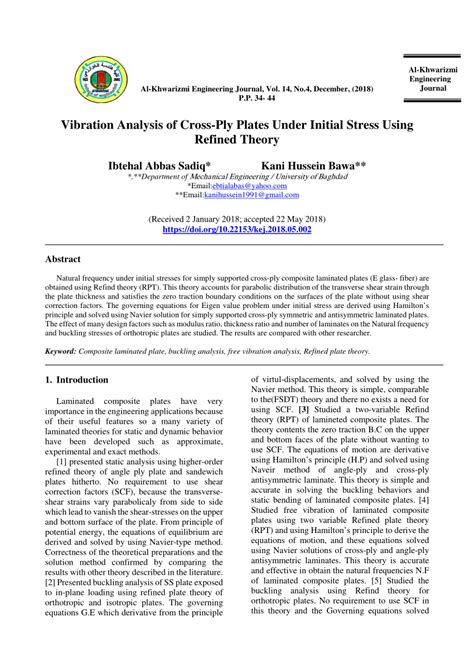 Pdf Vibration Analysis Of Cross Ply Plates Under Initial Stress Using Refined Theory
