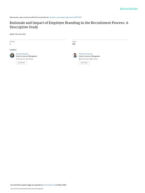 Rationale And Impact Of Employer Branding In The Recruitment Process A