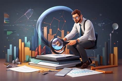 Premium Ai Image 3d Illustration Of Man With Huge Magnifying Glass Researching A Business