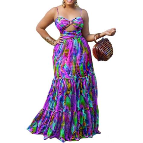 Fashion Elegant Sling Print Sexy Swing Maxi Dress