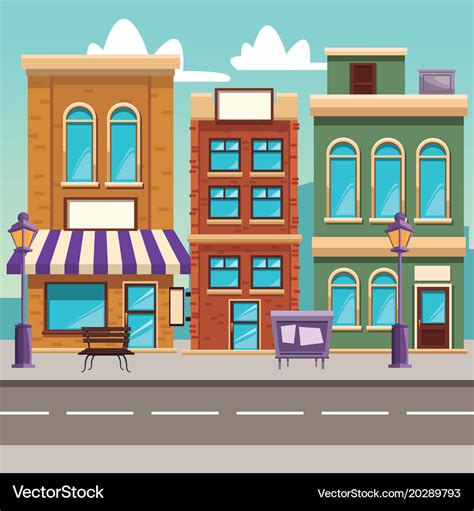 Town Buildings Cartoon Royalty Free Vector Image