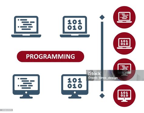Programming Icons Coding Hacking Hack Code Computer Laptop Binary Code Icon Stock Illustration