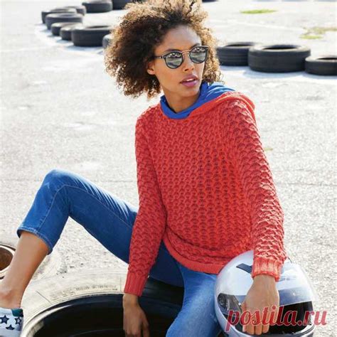 Красный джемпер с капюшоном - схема вязания спицами. Вяжем Джемперы на ...
