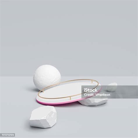 추상 기하학적 모양으로 그림을 렌더링하는 3d 제품 홍보를위한 흰색 연단과 돌 빈 공간미니멀 한 현대적인 디자인 0명에 대한