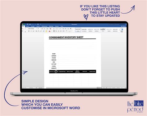 Editable Consignment Inventory Sheet Etsy