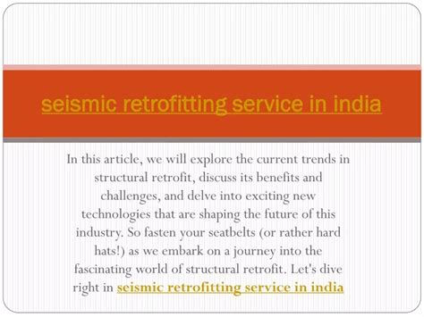 Ppt Seismic Retrofitting Service In India Powerpoint Presentation Free Download Id12325071