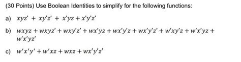 solved 30 points use boolean identities to simplify for