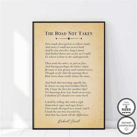 The Road Not Taken Poem Wall Art Print Robert Frost Poetry Two Roads