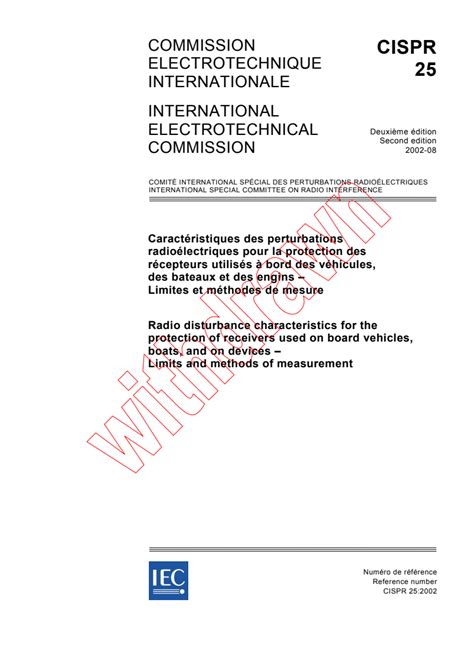 CISPR 25 2002 Radio Disturbance Characteristics For The Protection Of Receivers Used On Board