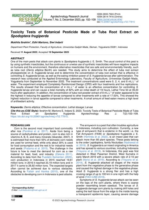 Pdf Toxicity Tests Of Botanical Pesticide Made Of Tuba Root Extract
