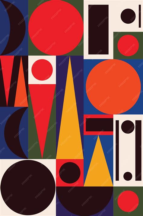 현대 미술 및 그래픽 프로젝트를 위한 추상 입체파 벡터 패턴 디자인 신플라스틱주의 바우하우스 프리미엄 벡터