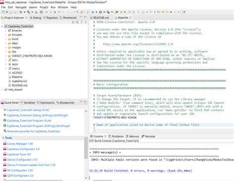psoc6 capsense uart tuner sample project in modust infineon developer community