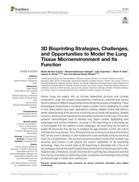 PDF D Bioprinting Strategies Challenges And Opportunities To Model The Lung Tissue