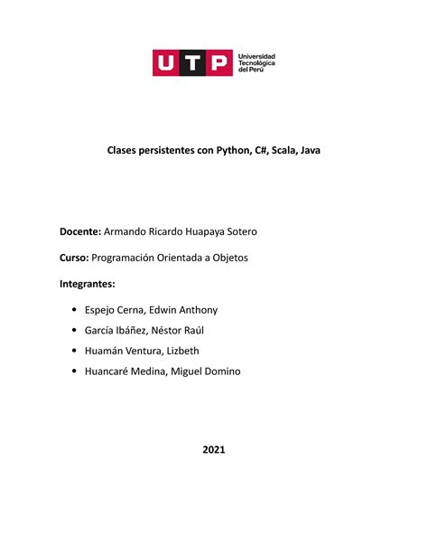 clases persistentes con python c scala java proporcionar una
