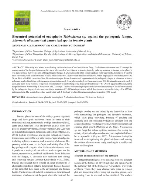 Pdf Biocontrol Potential Of Endophytic Trichoderma Sp Against The