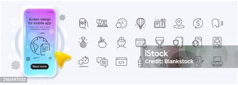 웹 앱용 건강 앱 와인 잔 및 달러 교환 라인 아이콘 픽토그램 아이콘입니다 전화 모형 그라디언트 화면 벡터 3차원 형태에 대한 스톡 벡터 아트 및 기타 이미지 Istock