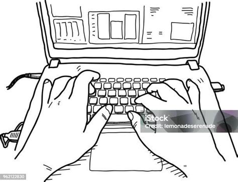 노트북 키보드는 인터넷 검색에 입력 하는 손을 가까이의 손으로 그린 벡터 낙서 그림 개념에 대한 스톡 벡터 아트 및 기타 이미지 개념 교통 기술 Istock