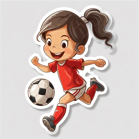 Cute Girl Playing Football Cartoon Sticker Card Premium Ai Generated